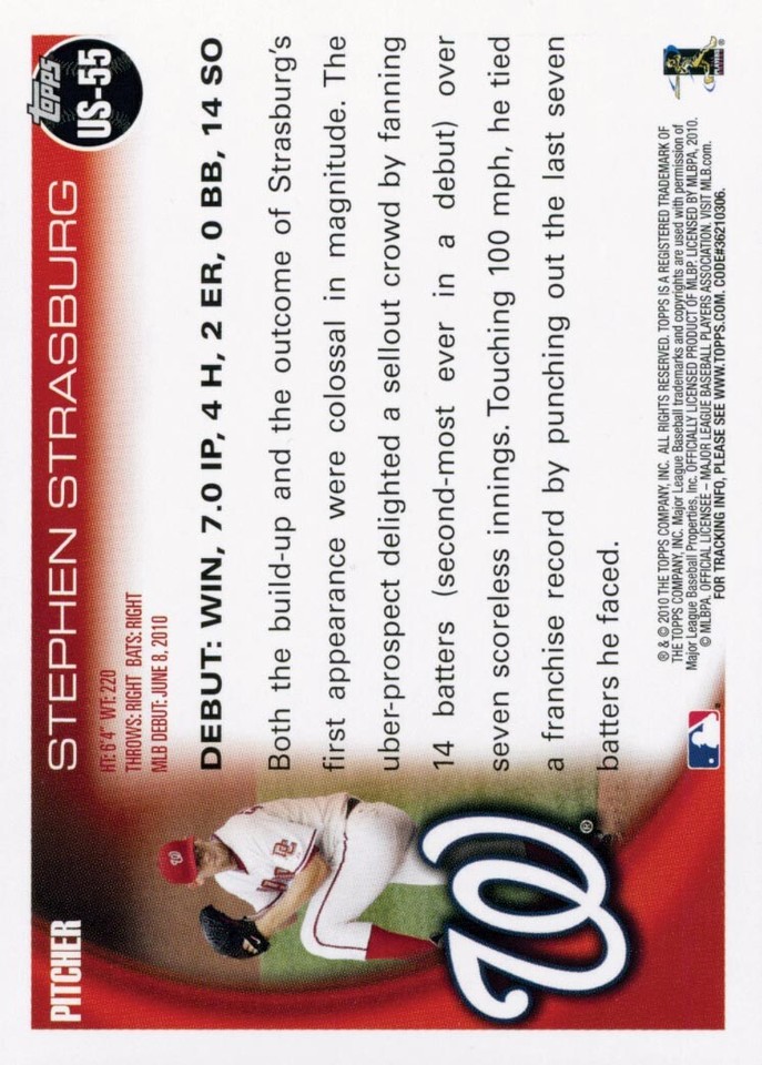 2010 Topps Update #US55 Stephen Strasburg Rookie Nationals | eBay