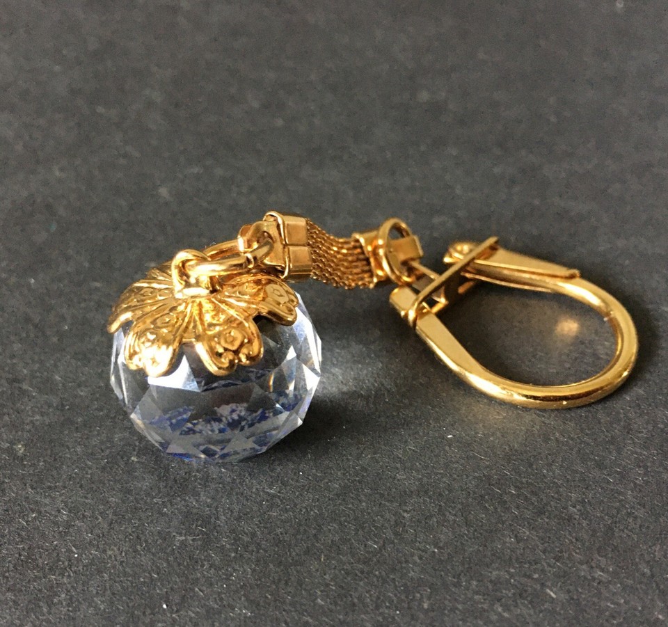 Vintage Keychain HOLLAND Clear Acrylic Prism Round Fob Gold Tone Key ...