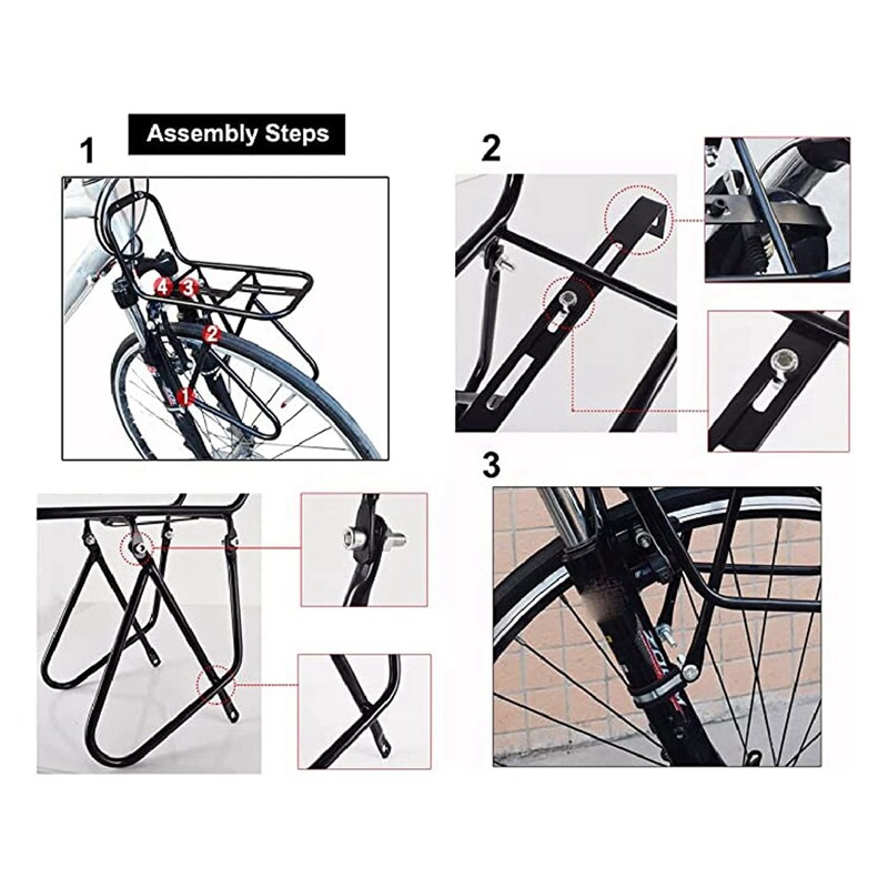 3X(Bicycle Front Rack, Steel Luggage Touring Carrier Racks 15KG ...