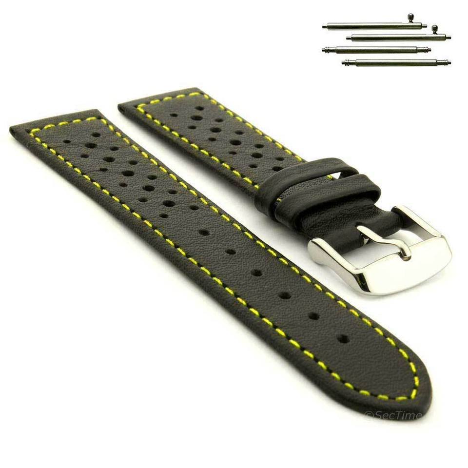 Genuine Leather Perforated Watch Strap Band Rally Racing 18 20 22 RIDER ...