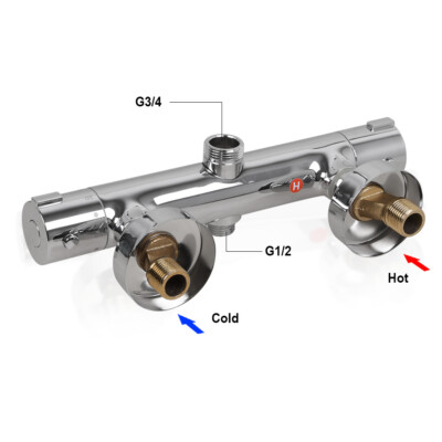 Twin Outlet Thermostatic Shower Bar Mixer Valve Taps Chrome Bathroom ...