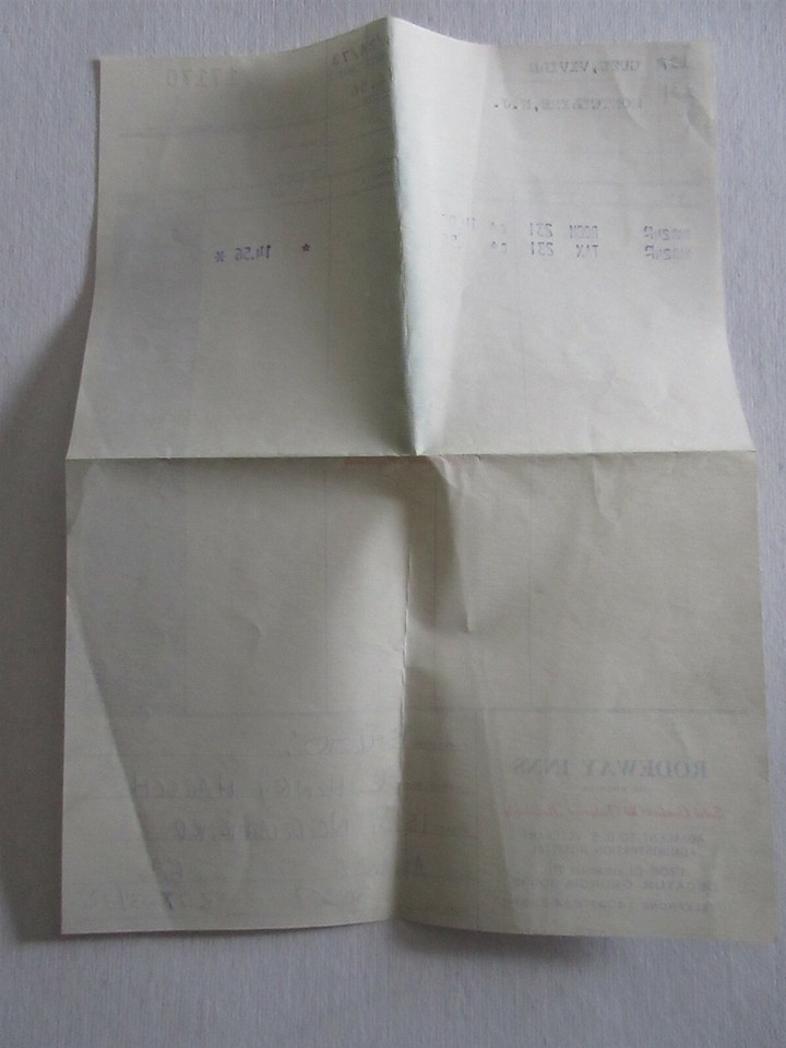 1973 Rodeway Inns Decatur Georgia hotel room receipt US Veterans ...