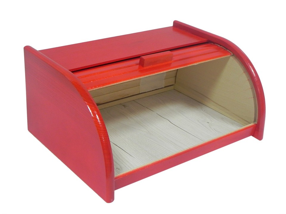 Wooden Bread Box Apollo Roll Top Bin Storage Loaf Kitchen Red - Size ...