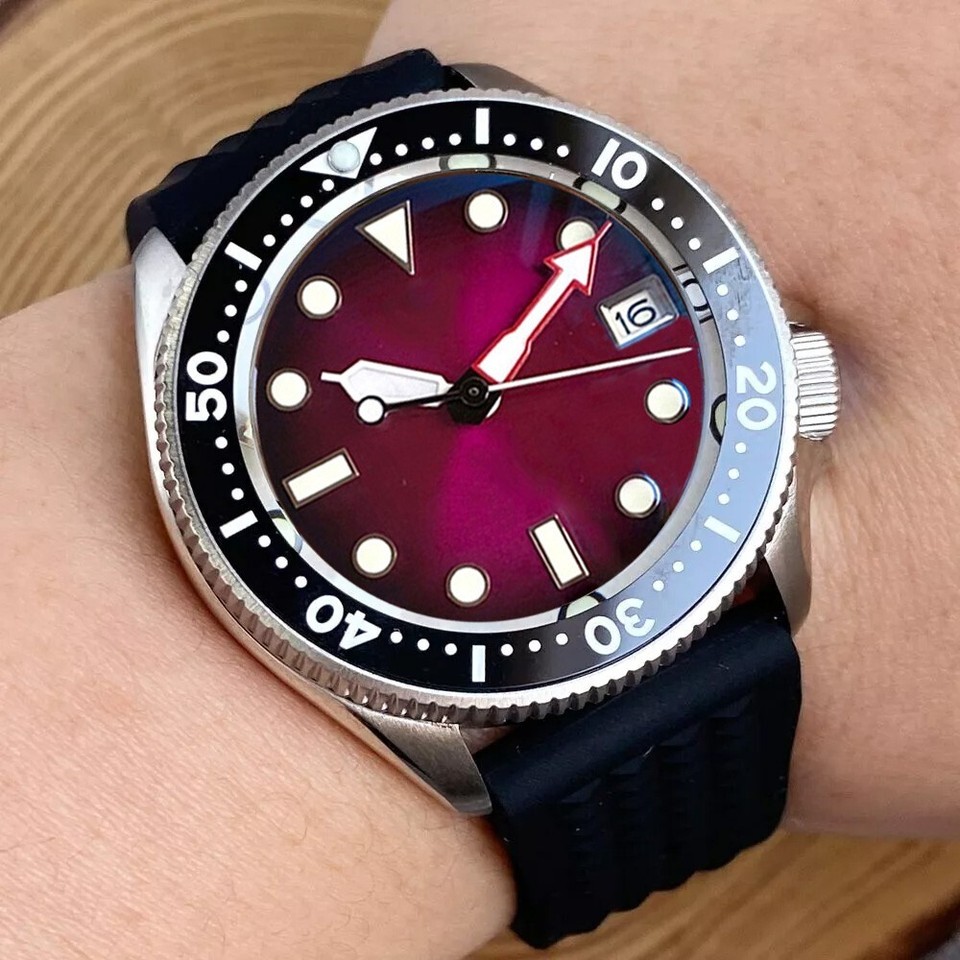 37mm Diver 200M NH35 Sunburst Purple Sapphire Automatic Men Watch 120 ...