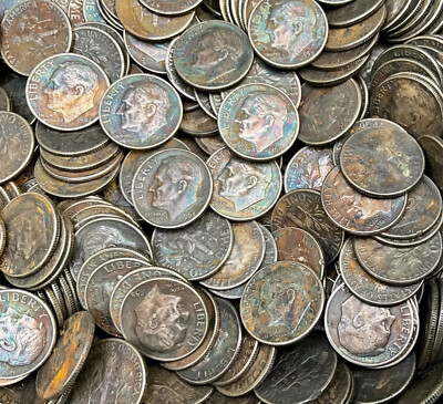 🌟 PRE-1965 Roosevelt 90% Junk Silver Dimes TONED, 4 Rolls, 200 Coins ...
