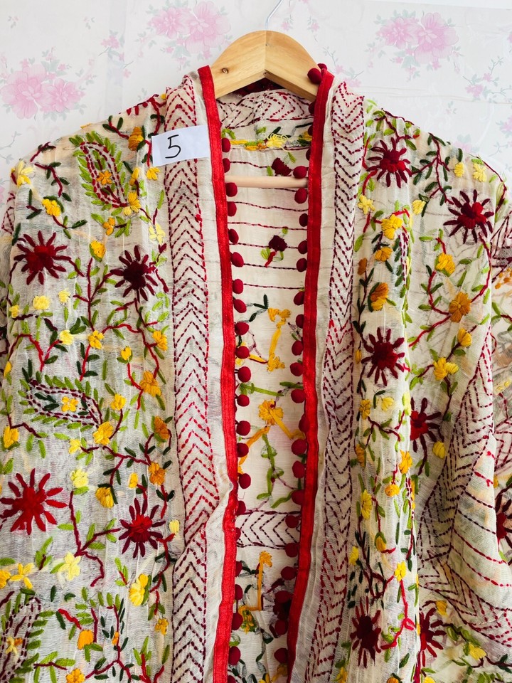 Women's Cardigan Jacket Floral Hand Embroidery Short Kimono Robe Boho ...