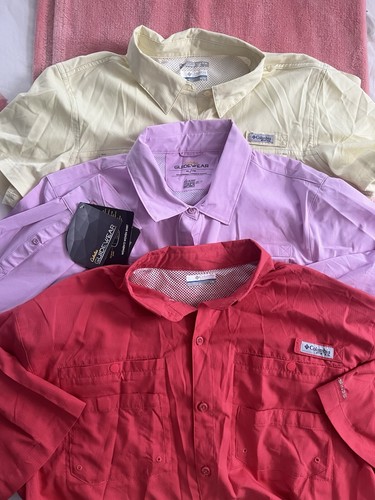 Columbia PFG Shirt Large Yellow Pink Sienna Vented Fishing Hiking ...