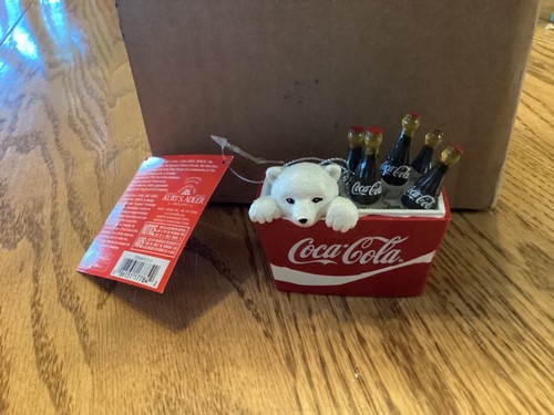 Coca-Cola Kurt Adler Polar Bear Cub in Cooler with Bottles Christmas ...
