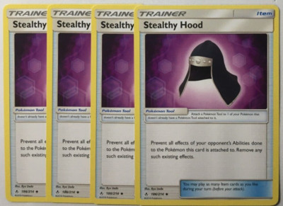 POKEMON 4X STEALTHY HOOD 186/214 UNBROKEN BONDS UNCOMMON NEAR MINT ...