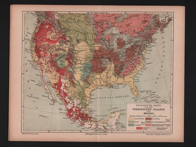 Landkarte map 1908: Geologische Karte: U.S.A. MEXIKO. Mexico | eBay
