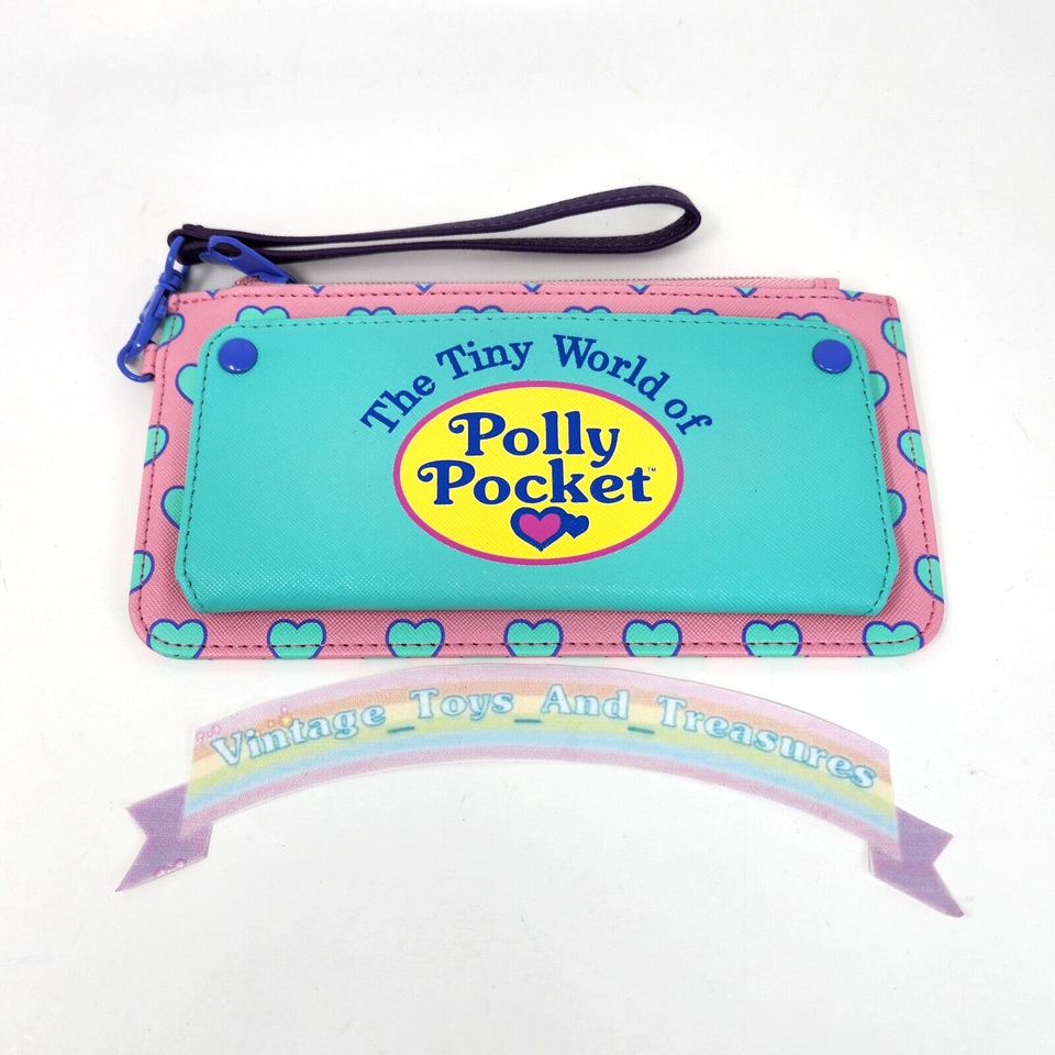 NEW 2021 MATTEL POLLY POCKET PINK + TEAL LONG CLUTCH ZIPPER WALLET W ...
