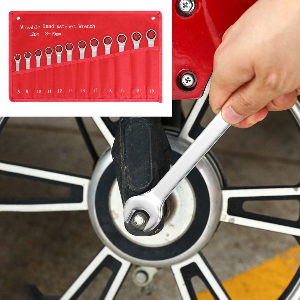 8-19mm Ratcheting Wrench Combination Spanner Tool Metric Flexible/Fixed ...