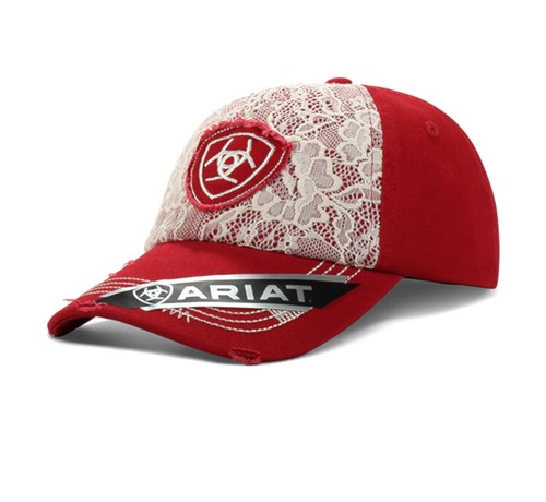 Ariat Womens Hat Ball Cap Ivory Lace Shield Patch Red 1514809 701340653214| eBay