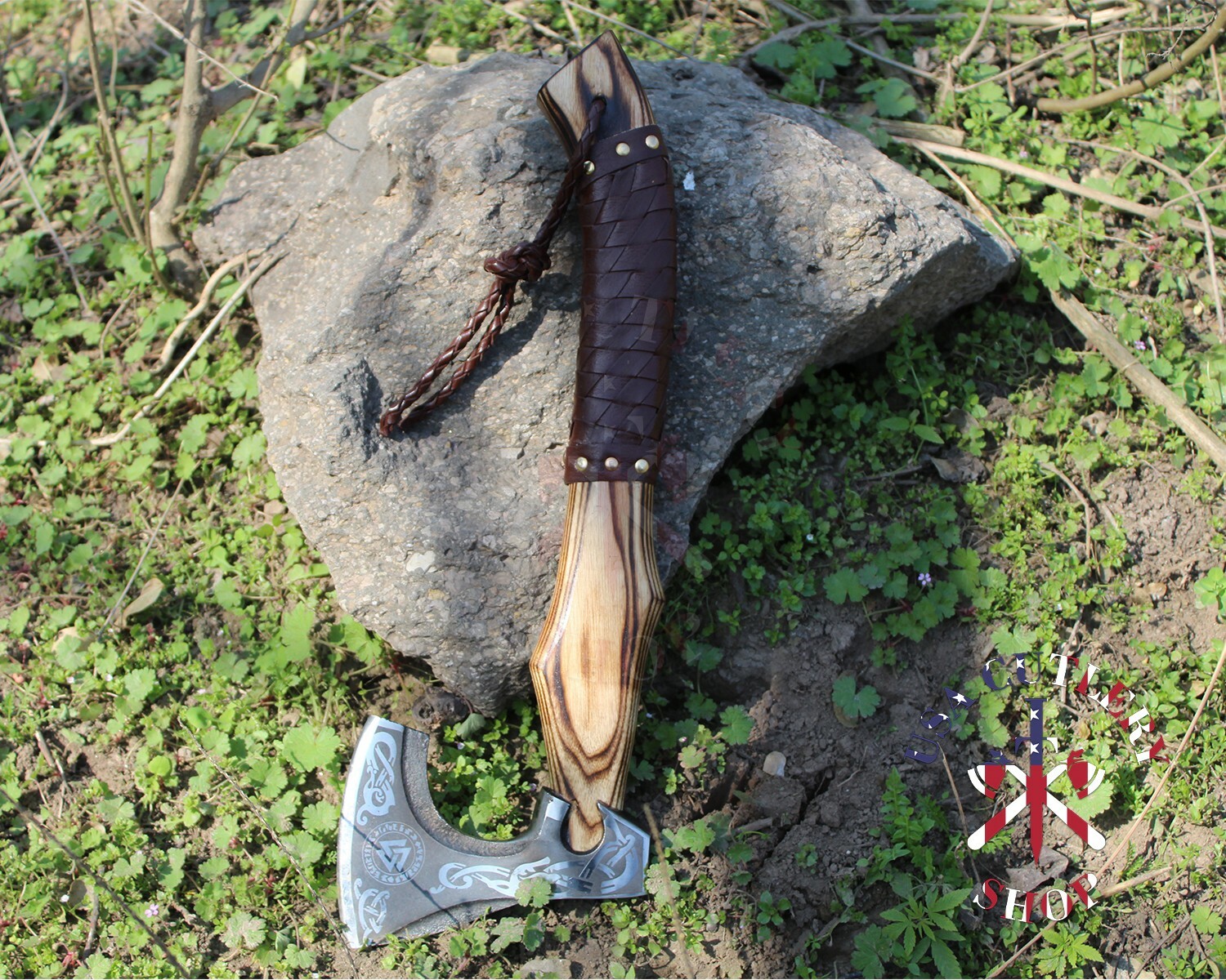 VIKING AXE Custom Hand Forged Carbon Steel Medieval Axe With Leather ...