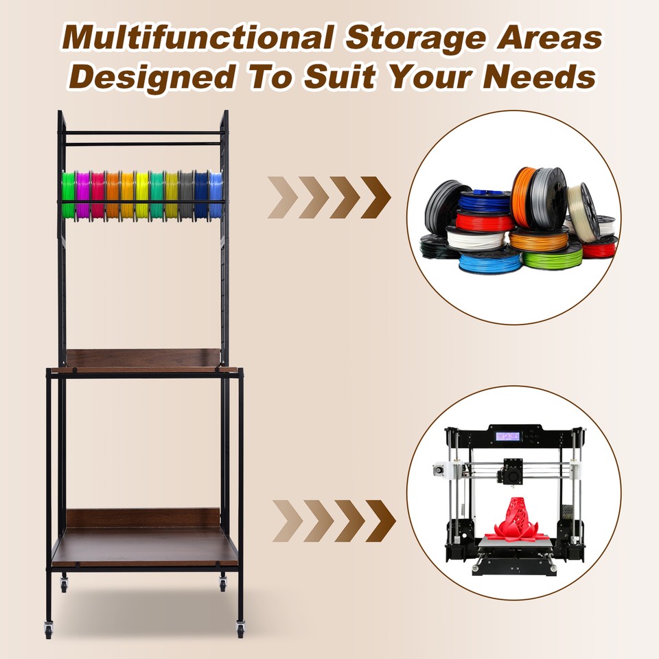 Mobile 3D Printer Stand Double Layer Filament Storage Rack+Wheel | eBay