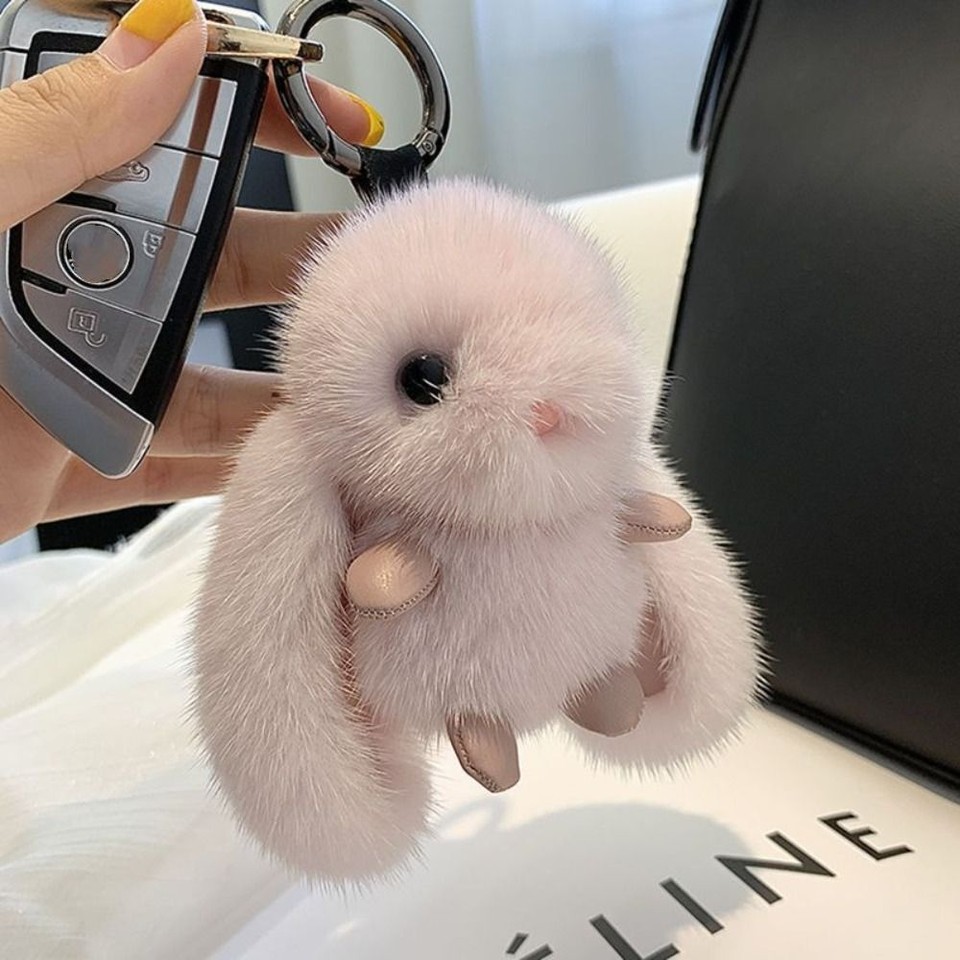 Fluffy Fur Rabbit Keychain Cartoon Bunny Key Ring Cute Bag Car Key ...