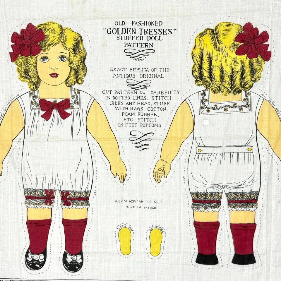 Cut and Sew Fabric Panel Doll Pattern Golden Tresses Stuffed Toy 18 ...