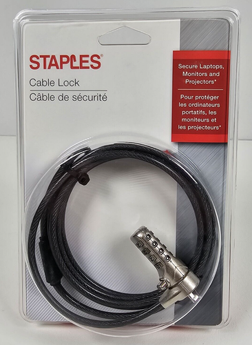 Staples 6.5 Ft Feet (2m) Combination Cable Lock With Security Base ...