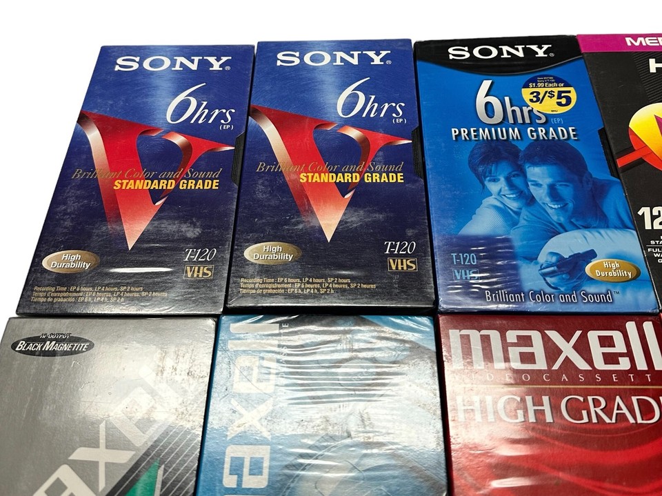 Lot of 10 Blank VHS Tapes All Sealed Various Brands Memorex, TDK, Sony ...
