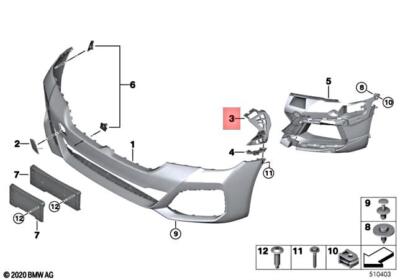 NEW BMW 5 G30 FRONT RIGHT BUMPER UPPER BRACKET 7385348 51117385348 ...