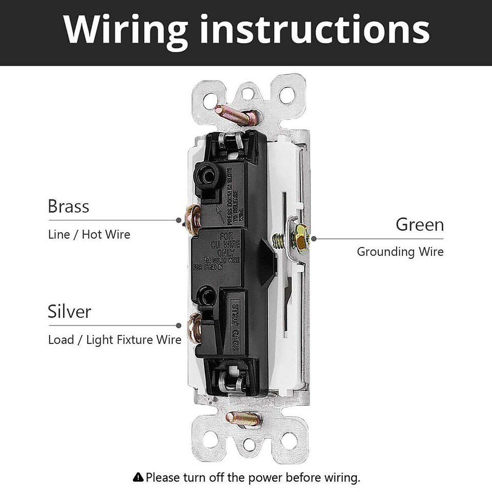 Decora Rocker Light Switch 15A 120/277V Residential Grade Grounding ...