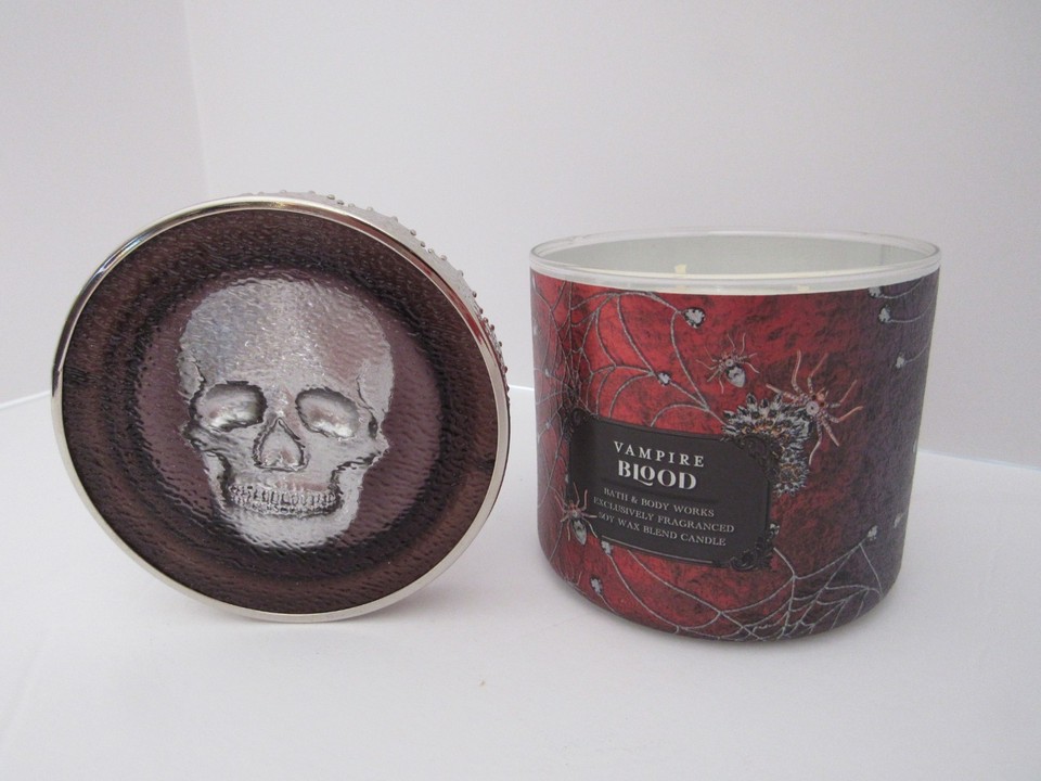 1~ Bath & Body Works Vampire Blood 3-Wick Candle Glass Skull Lid Web ...