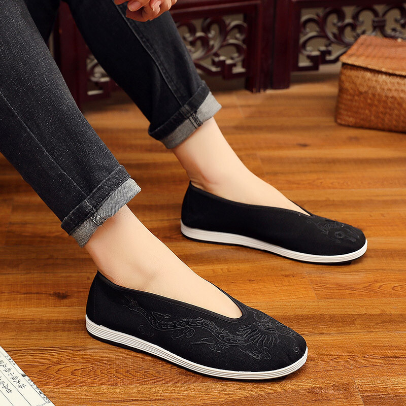 Mens Chinese Shoes Slip On Loafers Dragon Embroidery Tai Chi Martial ...
