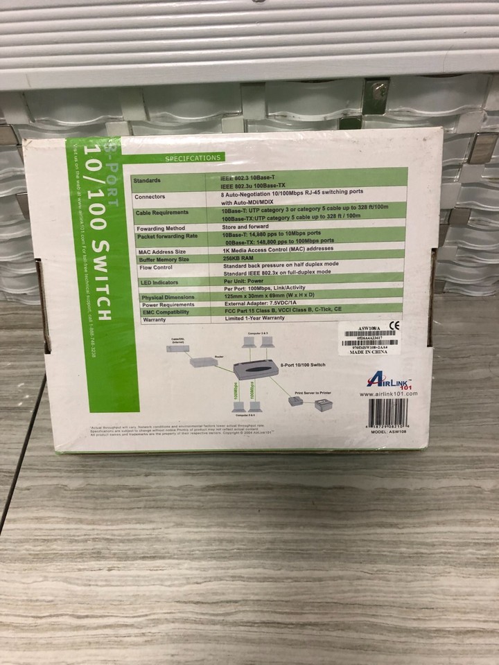 AIRLINK 101 8 PORT 10/100 Switch ASW108 ~ New in Box | eBay