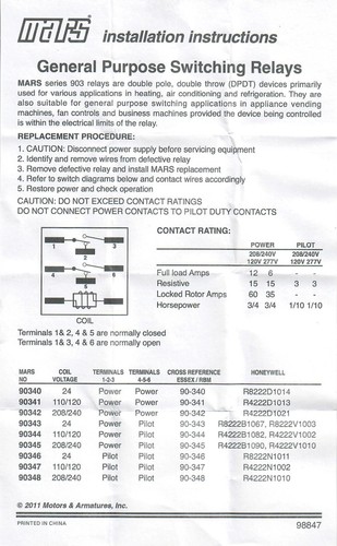 Mars 90340 DPDT Switching Relay 24v Coil for sale online | eBay