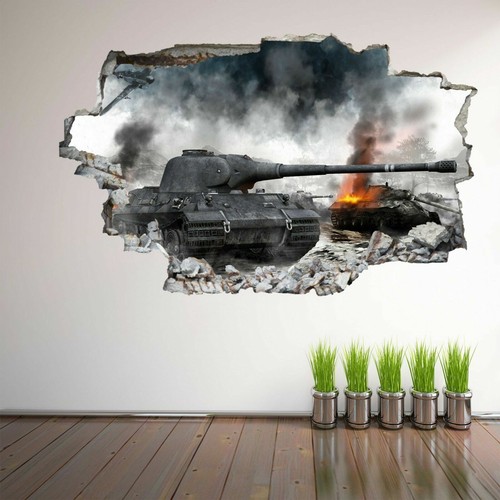 Army Battle War Tank Military 3D Wall Sticker Mural Decal Kids Boys ...