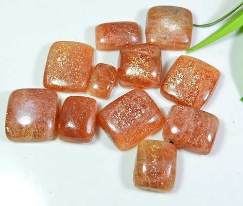 11 Pcs Natural Orange Sunstone Untreated Glossy Rectangular Gemstones ...