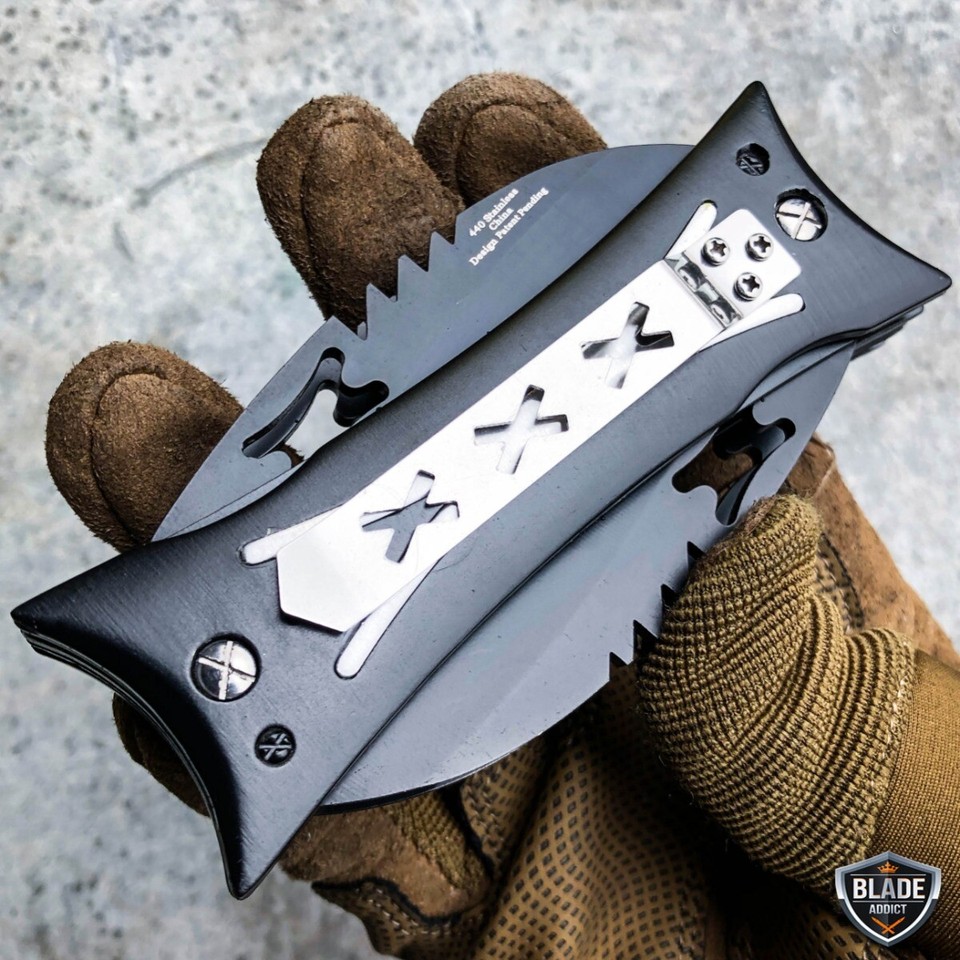 Dual QUAD Blade Fantasy Cosplay Folding Pocket Knife Tactical Combat ...