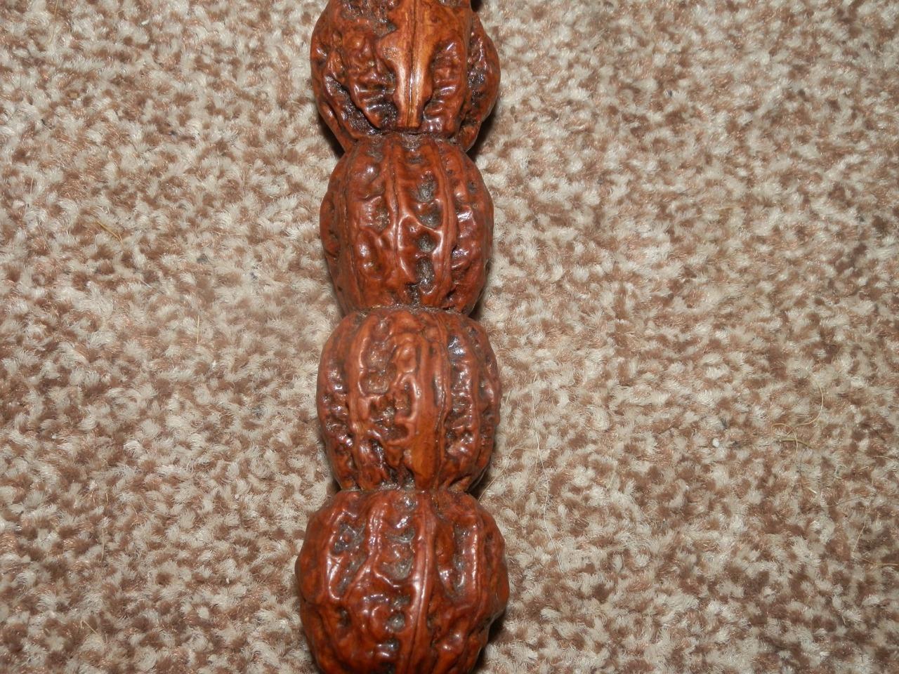 Antique Rare Walking Stick Made With Walnuts W- Treen Top & Silver Coin ...