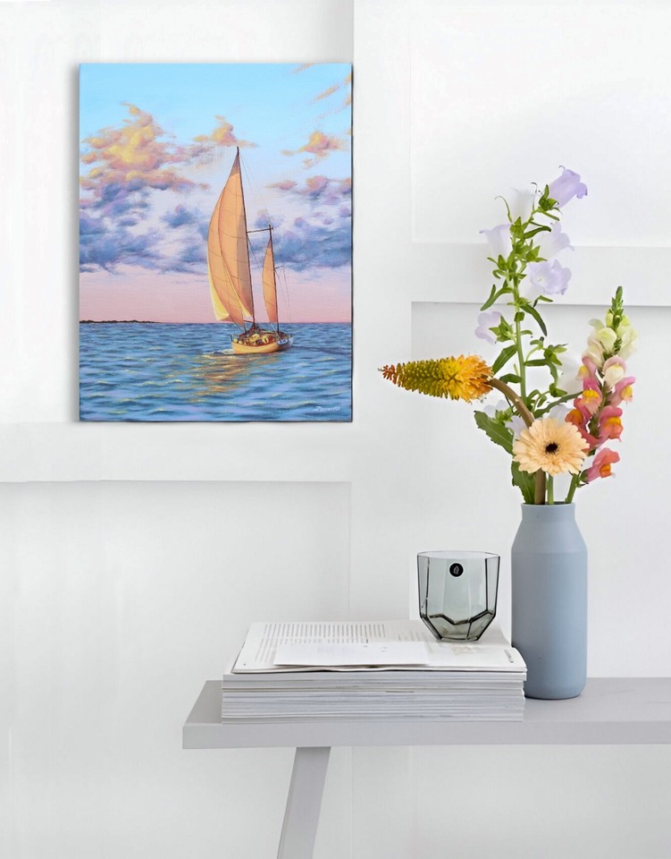 Seascape painting sailboat ocean view wall art 11,8x15,7. Handpainted ...