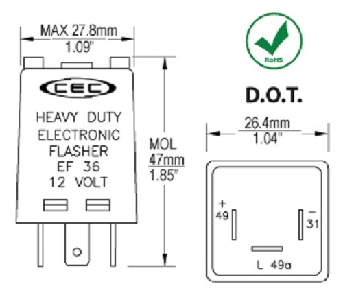 3-Prong Electronic Turn Signal Flasher Relay EF36, Three Pins Square ...