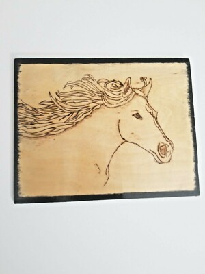 Pyrography Art Wood Burning Horse Head framed in Black 9X7" Glossed | eBay