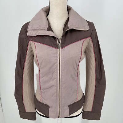 Volcom WOMENS Brown Pink Full Zip Nylon Retro Coat Jacket SIZE MEDIUM ...