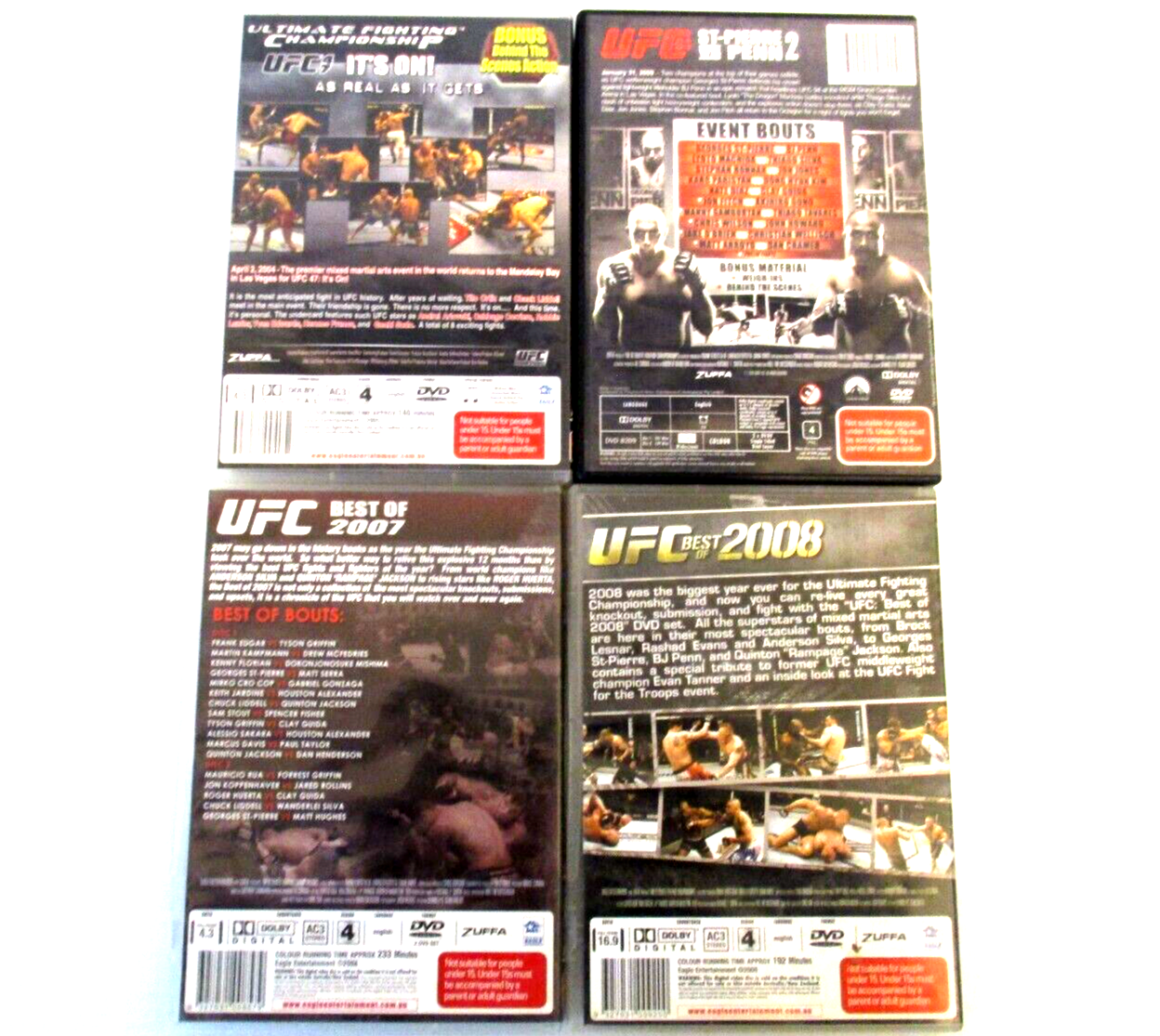 Ultimate Fighting Championship Bundle 4x DVDs MA15+ PAL R4 Zuffa 2005 ...