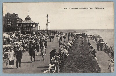 FOLKESTONE LEAS AND BANDSTAND LOOKING EAST - Unposted Vintage Postcard ...