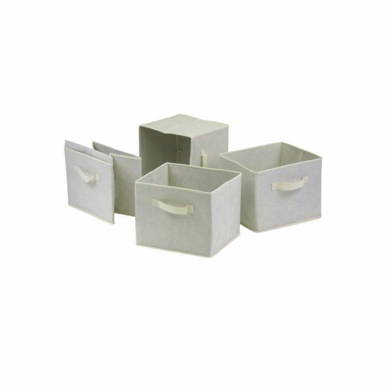 Set 4 Beige Cube Storage Bins Foldable Fabric Basket Drawers Organizer ...
