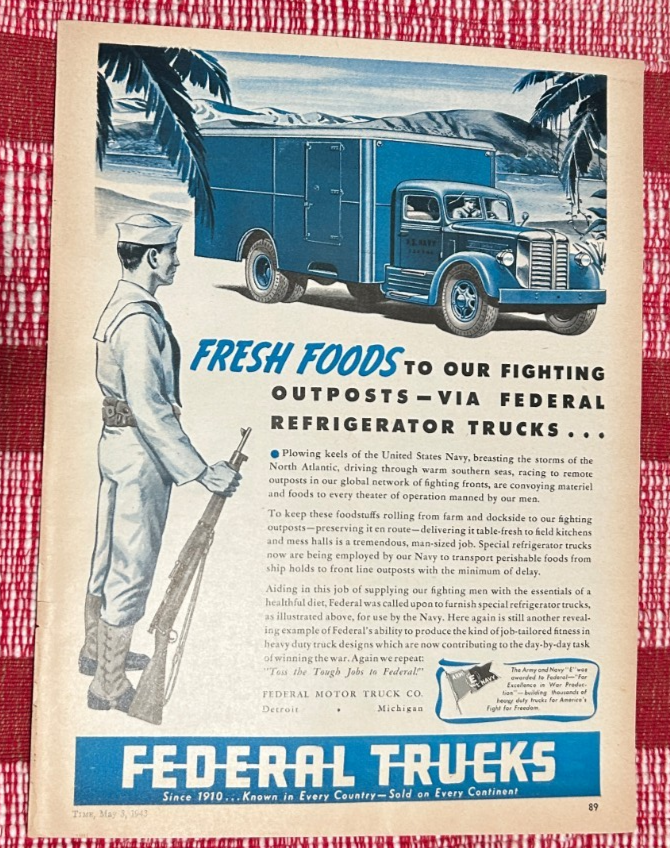 7 Original Vintage WWII (WW2) Federal Trucks Print Ads--COLOR | eBay