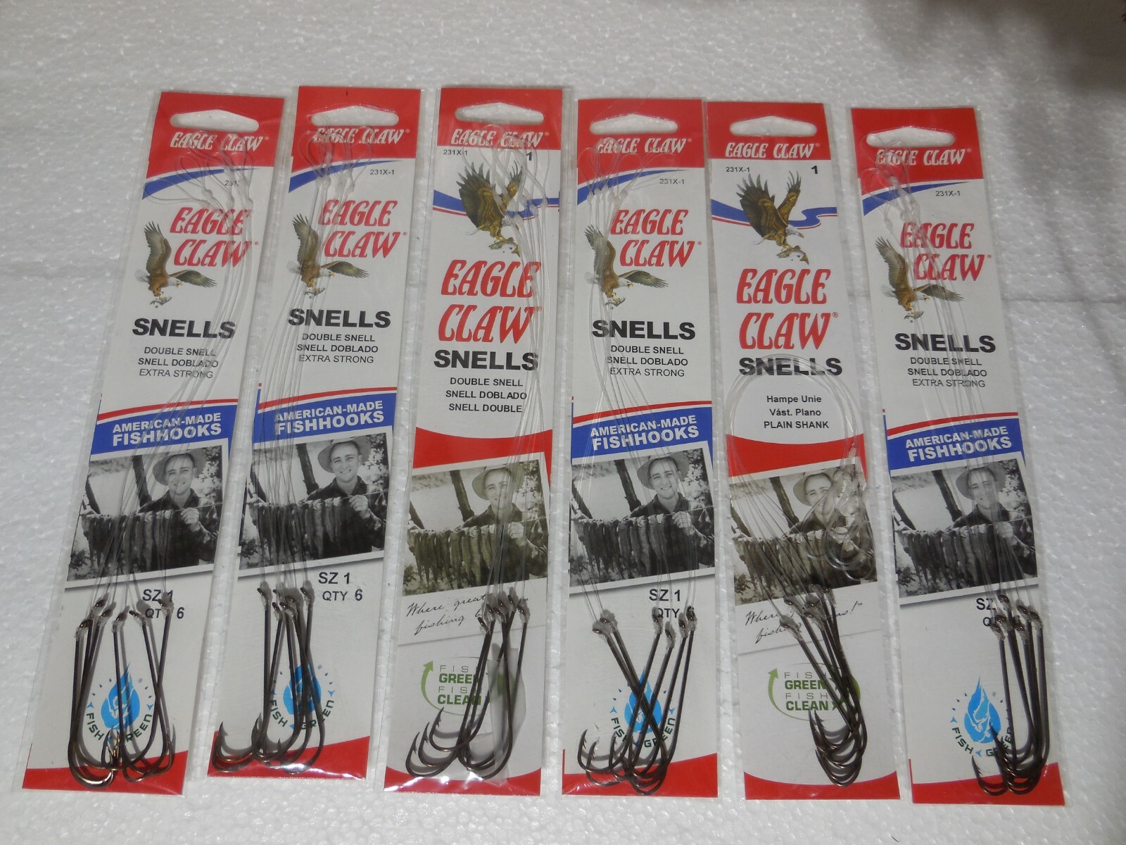 6 Packs Eagle Claw Snell Style 231X Size 1 Double Snelled Hooks | eBay