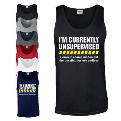 Currently Unsupervised Tank Top Slogan Funny Rude Joke Gift Men Women ...