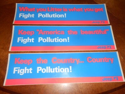 3 Original JEEP "FIGHT POLLUTION" Bumper Stickers / Approx. 1970 ...