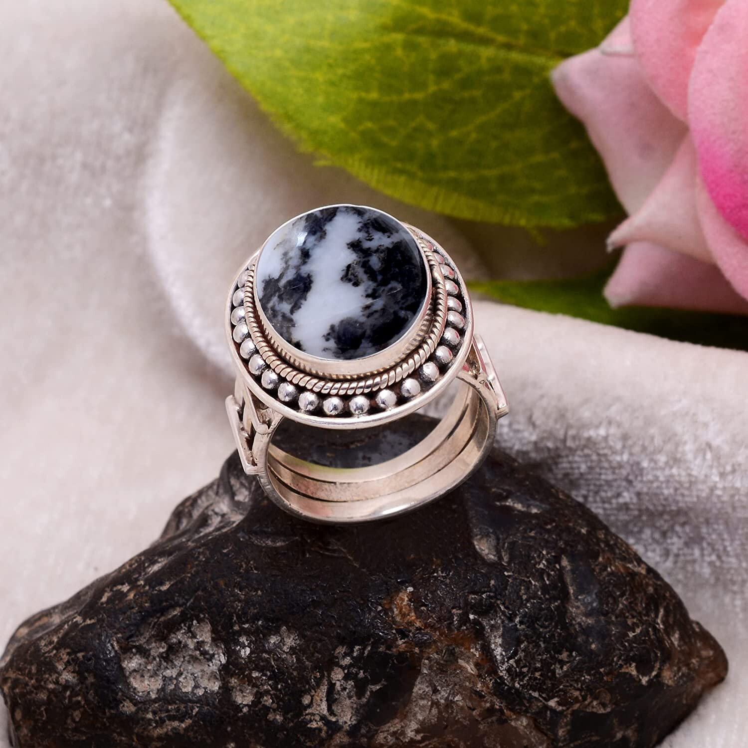 925 solid Silver Ring Handmade Zebra Jasper Silver Ring Women's Ring ...