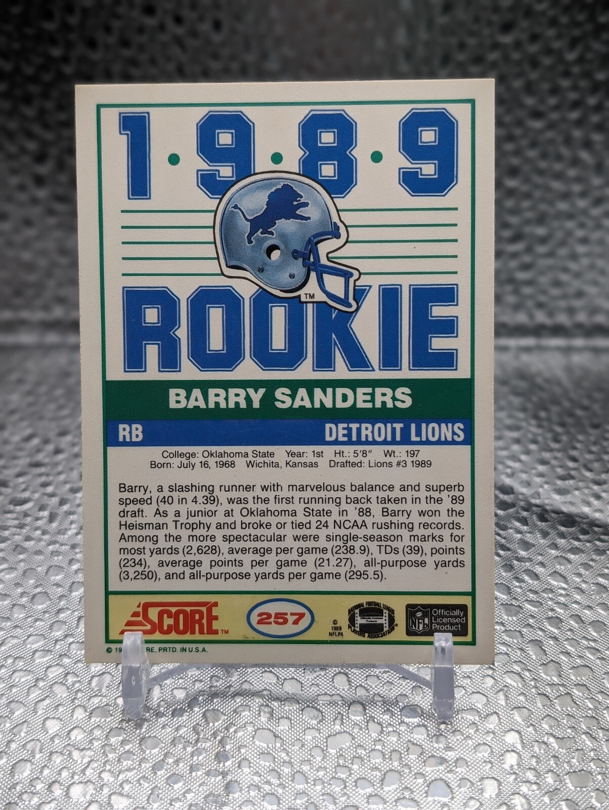 1989 Score Barry Sanders Rookie Card RC #257 Detroit Lions Football NFL ...