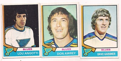 1974/5 Topps Lou Angotti/Don Awrey/Rookie Dave Gardner St. Louis Blues ...