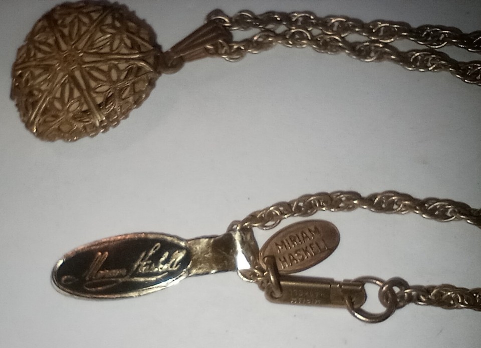 Rare Vintage Label Miriam Haskell Gold Photo Locket Pendant Teardrop ...