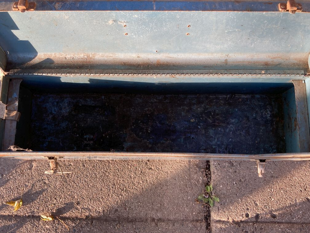 Vintage Metal Tool Box Rusty Distressed 32-in Sears Blue Steel Storage ...