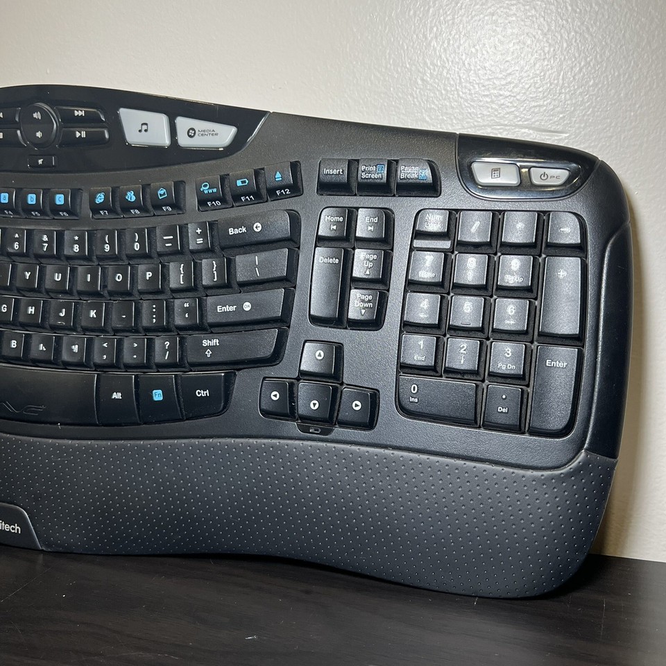 Logitech K350 Wave Wireless & USB Qwerty (Standard) Ergonomic Keyboard ...